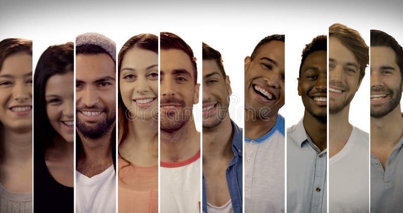Multiple Screen Showing Happy People Smiling Stock Video - Video of ...