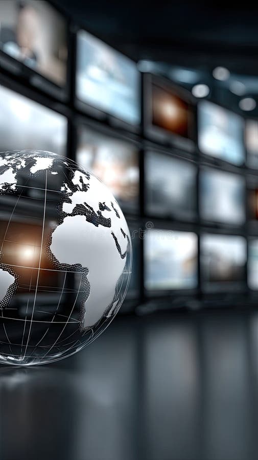 Multiple Screens Display Various Content Arranged in a Curved Design ...