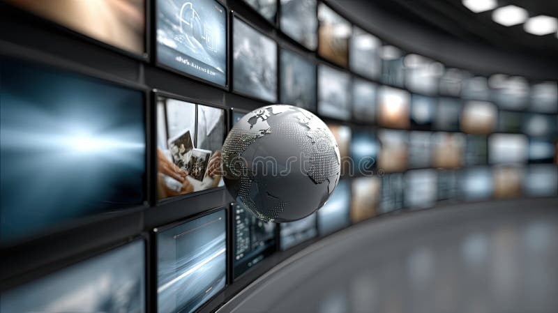 Multiple Screens Display Various Content Arranged in a Curved Design ...