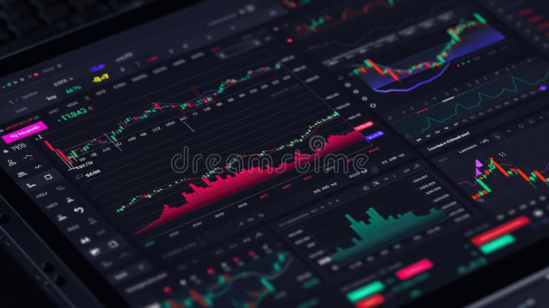 Multiple Screens Displayed on Laptop Close Up Stock Image - Image of ...