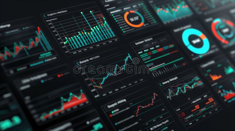 Multiple Screens Displaying Various Graphs Stock Image - Image of ...