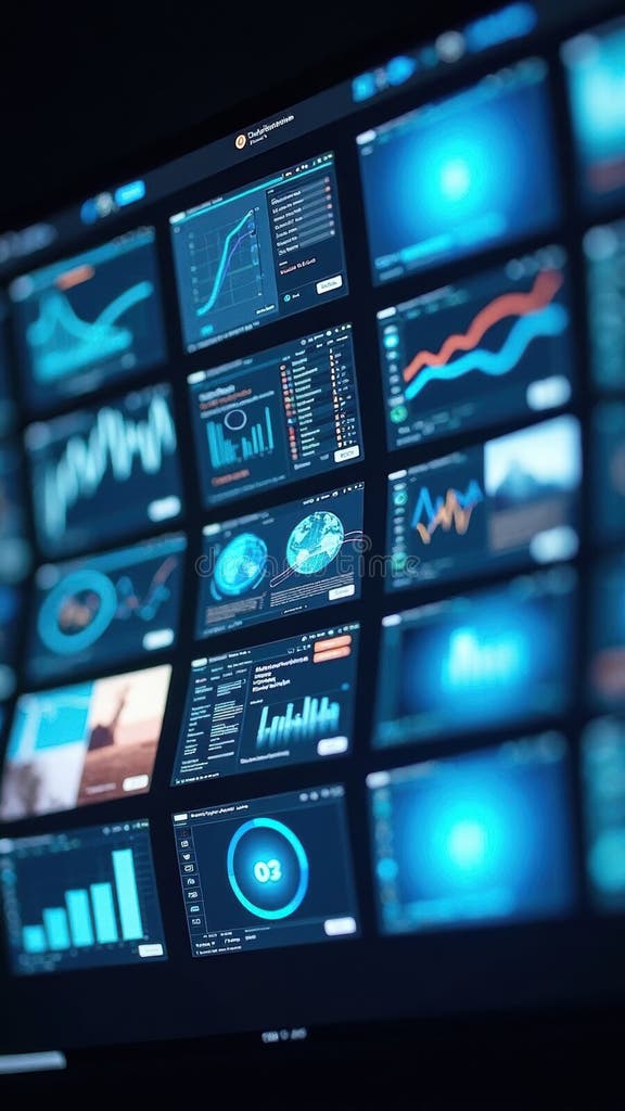 Multiple Screens are Illuminated with Various Data Visualization ...