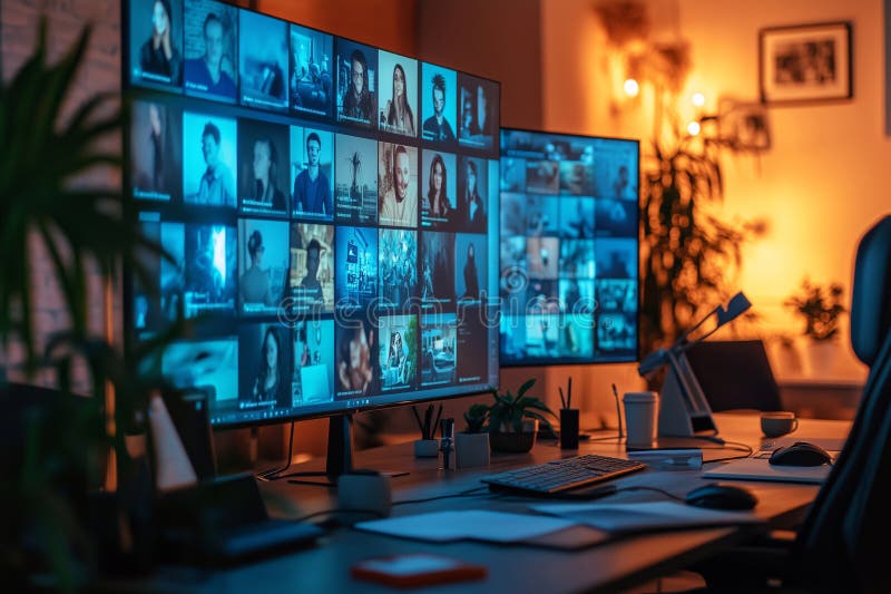 Remote Team Collaboration Across Diverse Screens in a Modern Workspace ...