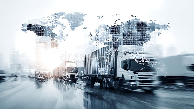 Multiple Semi-trucks on a Blurred Highway Convey Speed and Motion. a ...