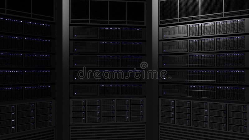 Multiple Server Racks with Blinking Lamps. ISP, Cloud Technology, Big ...