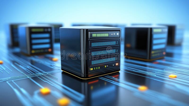 Multiple Servers Interconnected on a Vibrant Blue Network ...