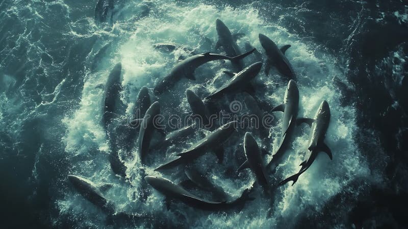 Multiple Sharks Circle Around a Tightly Packed Ball Stock Illustration ...