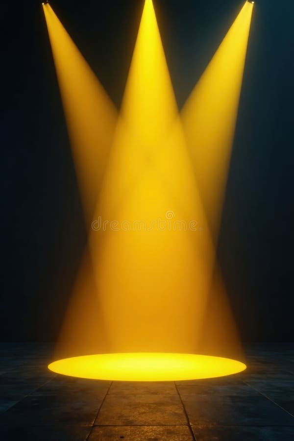 Multiple Sharp Yellow Spotlight Beams Converge Illumination Studio ...