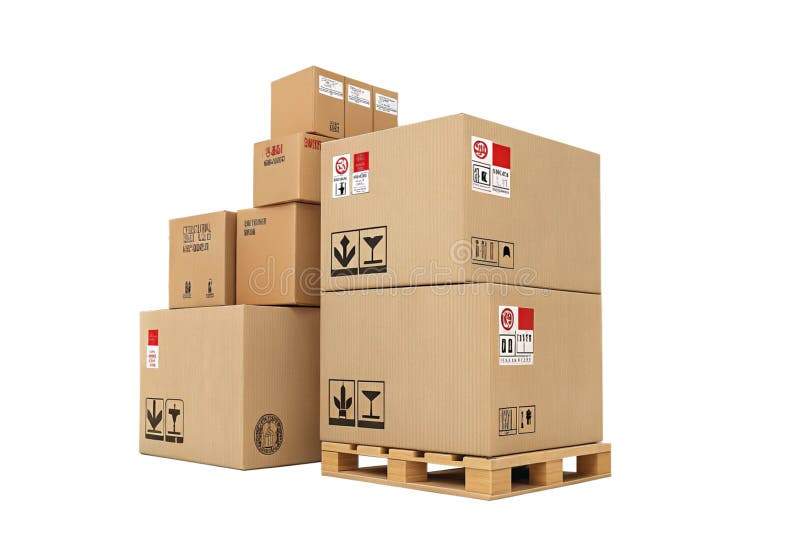 Multiple Shipping Boxes Stacked, Isolated on Transparent Background ...