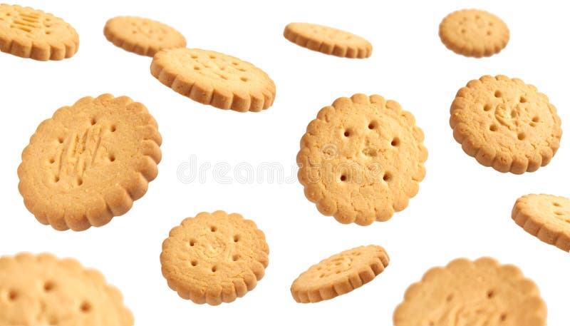 Multiple Shortbread Cookies Falling Against Transparent Background ...