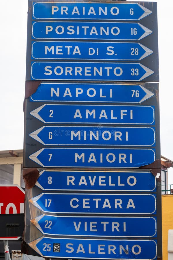 Multiple Signpost Amalfi Coast, Italy Stock Image - Image of holiday ...