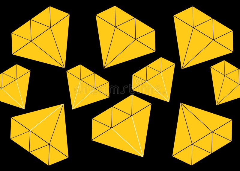 Multiple Simple Outline Shapes of Golden Yellow Diamonds Black Backdrop ...