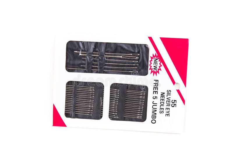 Multiple Sized Silver Sewing Needles in a Pack Isolated Over White ...