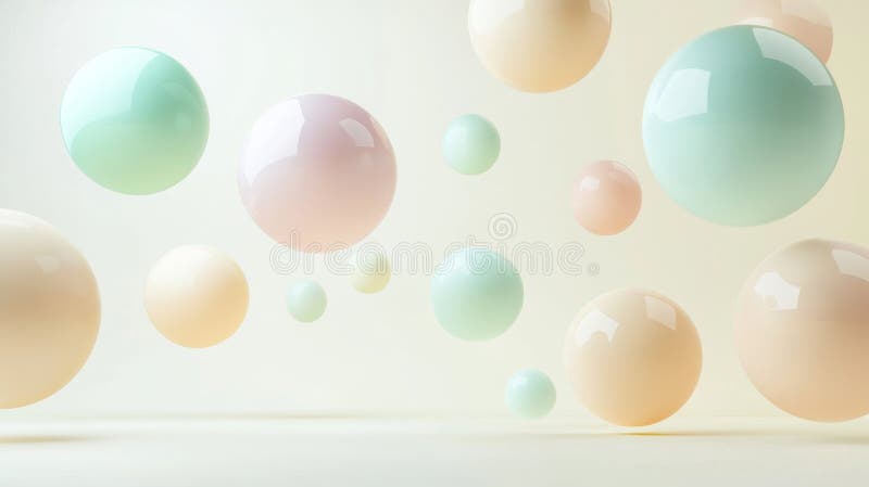 Multiple Sized Spheres Floating Over a Surface. the Image Uses a Pastel ...
