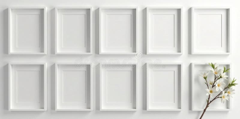 Multiple Sizes of Pristine White Frames Arranged Neatly, Office, White ...