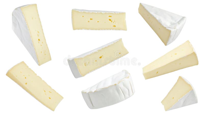 Multiple Slices of Brie Falling Down on Transparent Background Stock ...