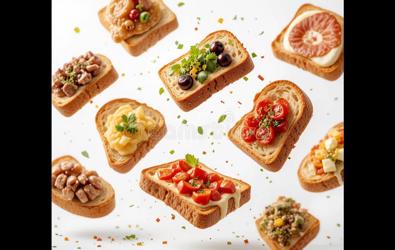 Multiple Slices of Toast with Different Toppings Stock Illustration ...