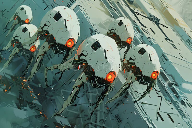 Multiple Small Nanobots in a Futuristic Sci-fi Scene Stock Illustration ...
