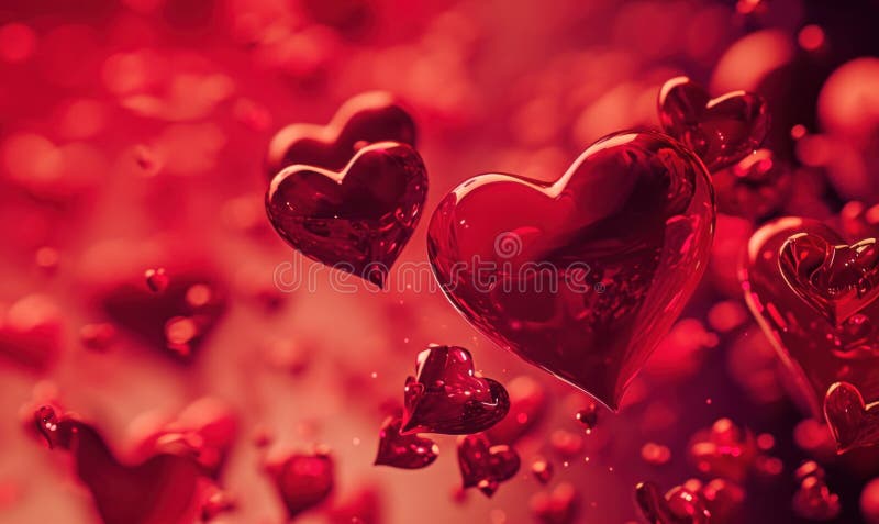 Multiple Small Red Hearts are Flying in Space on a Red Background Stock ...