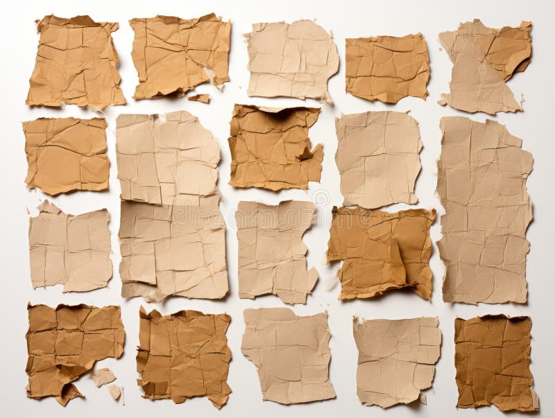 Multiple Small Torn Cardboard Pieces on White Transparent - AI ...