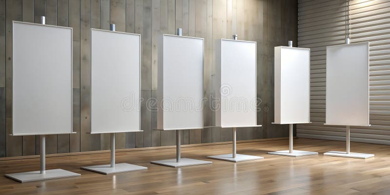 Multiple Small White Mock Up Posters on a Stand with Copy Space for ...