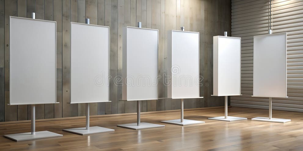 Multiple Small White Mock Up Posters on a Stand with Copy Space for ...