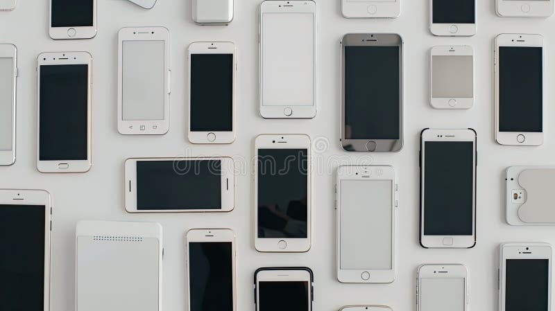 Multiple Smartphones are Arranged in a Symmetrical Pattern on a White ...