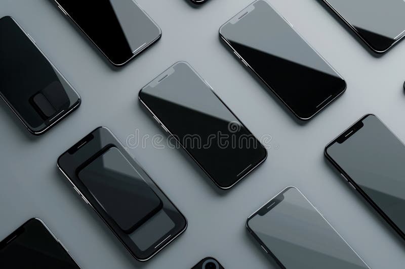 Multiple Smartphones at Different Angles on a Gray Background, Perfect ...