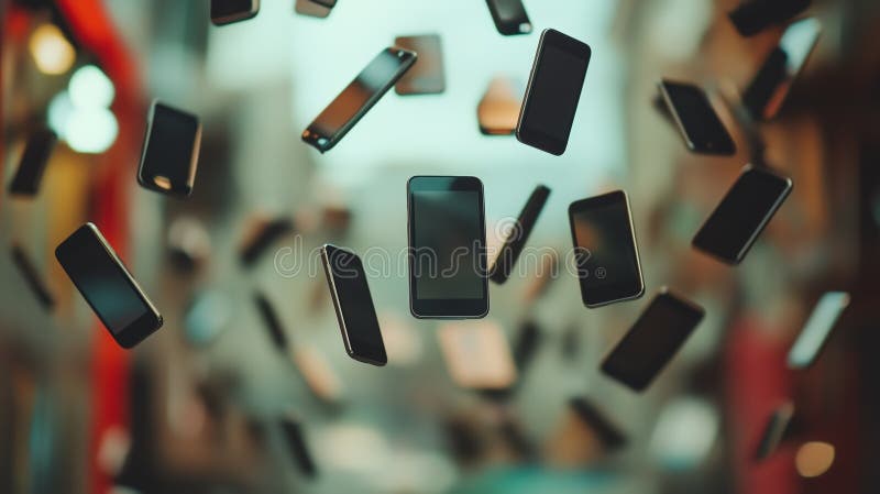 A Collection of Smartphones Suspended in Mid-air in a Bustling Urban ...