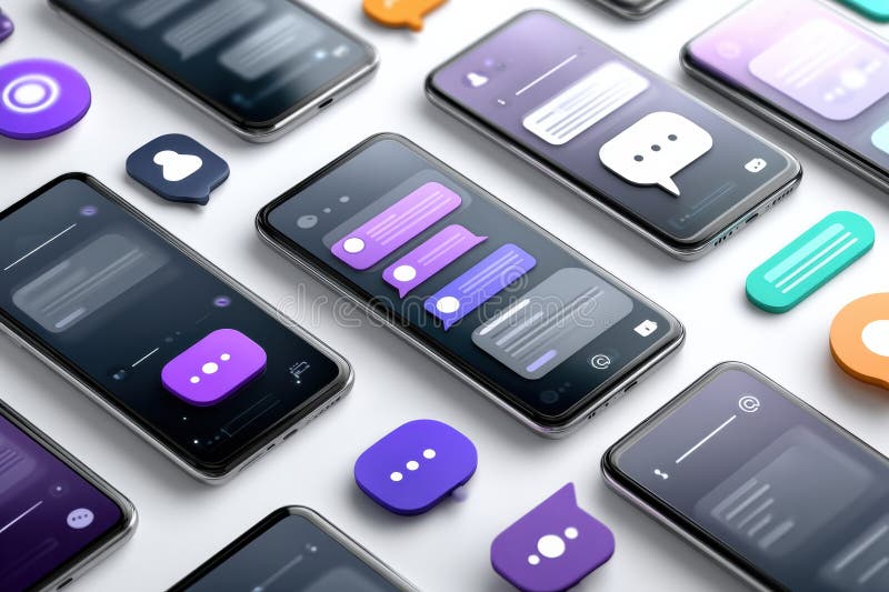 ChatGPT App Interface Displayed on Smartphones Surrounded by Colorful ...