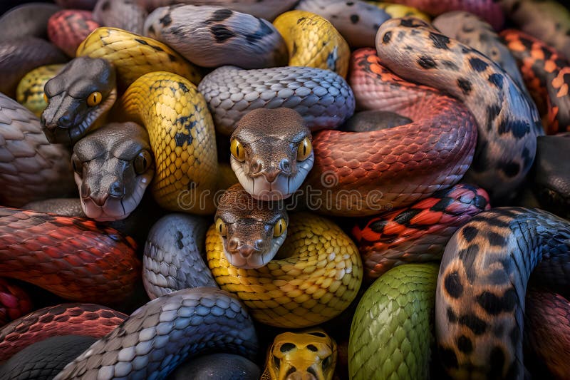 Multiple Snake Face only Packed Together and Straight Look the Same Way ...