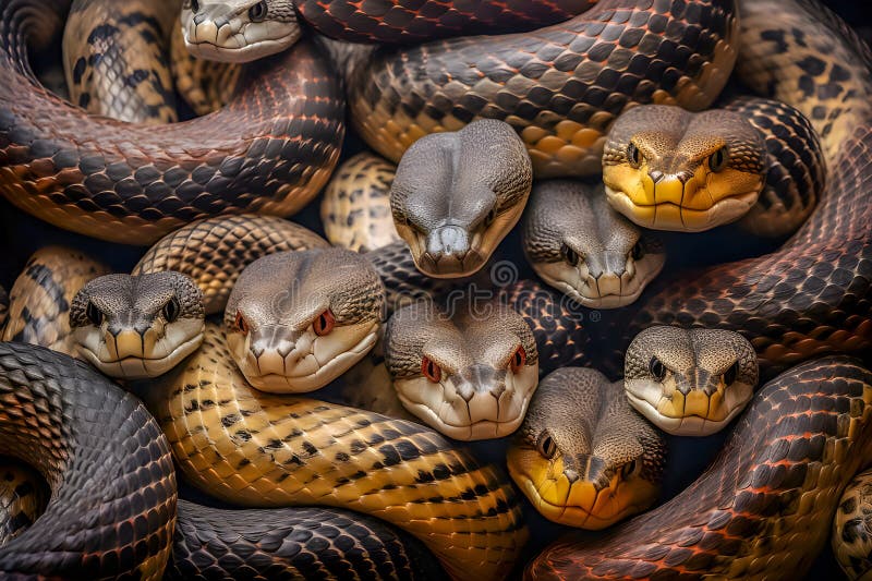 Multiple Snake Face only Packed Together and Straight Look the Same Way ...