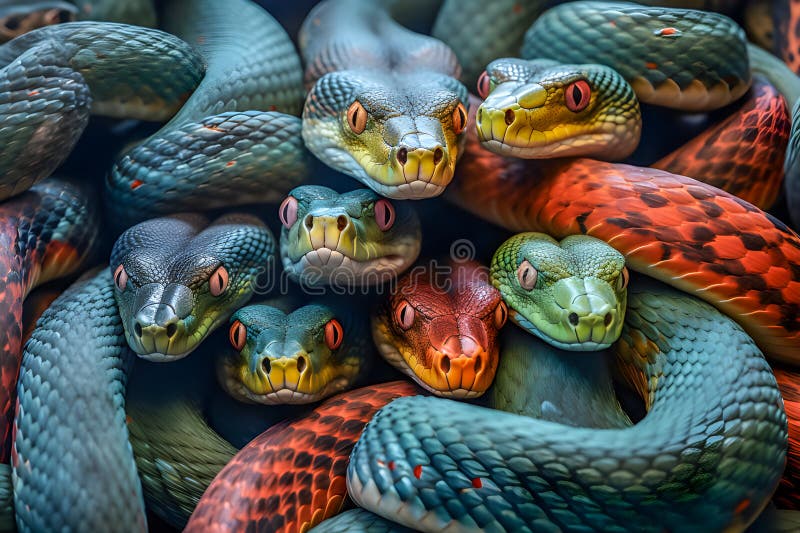 Multiple Snake Face only Packed Together and Straight Look the Same Way ...