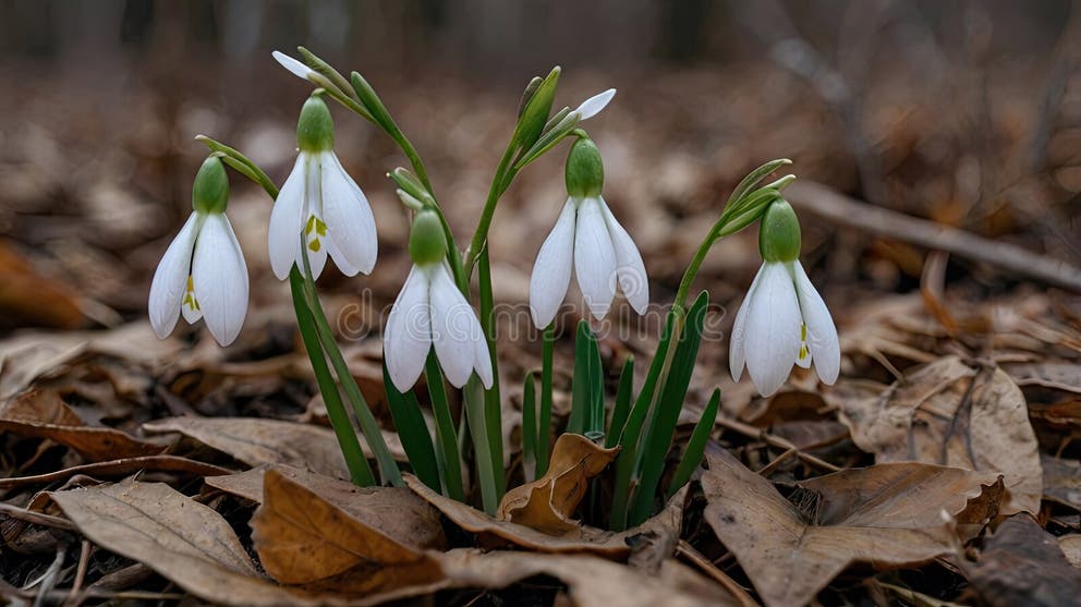 Multiple Snowdrop Blossoms, in Various Stages of Bloom, are Visible ...