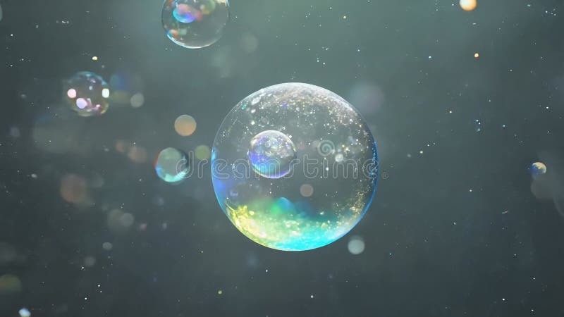 Multiple Soap Bubbles Floating and Reflecting Light on a Dark ...
