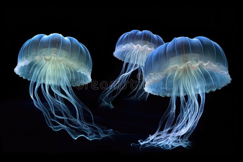 Multiple Species of Bioluminescent Jellyfish Floating Together Stock ...