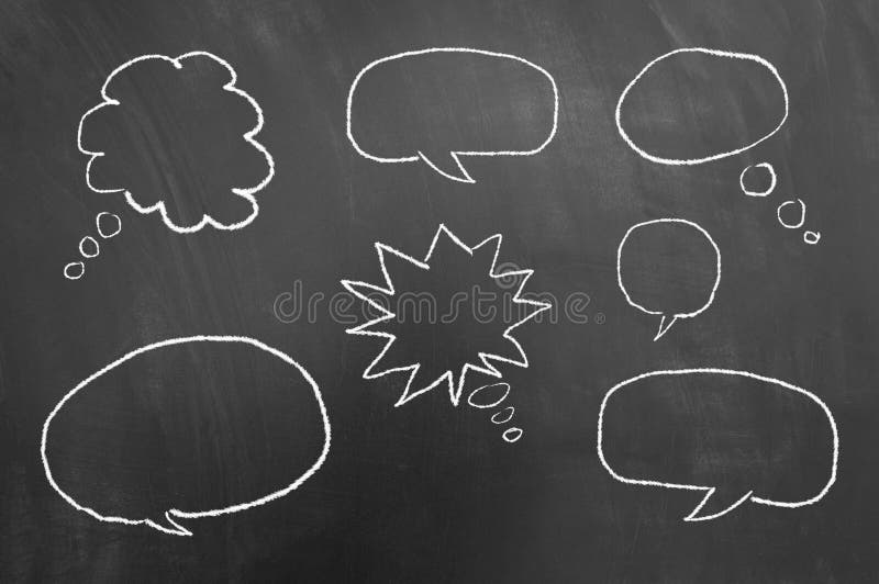 Multiple Speech Bubbles Drawing on Chalkboard or Blackboard Stock Image ...