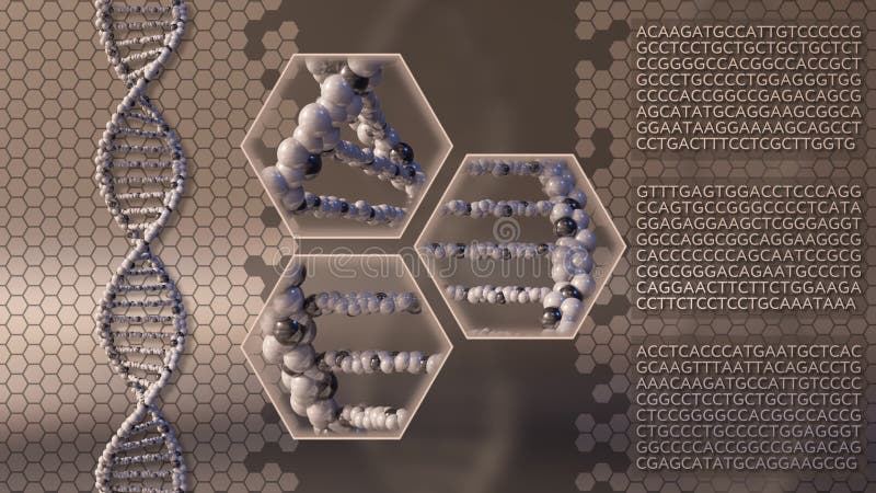 Multiple Spinning DNA Molecules Brown Background. Genetic Research ...