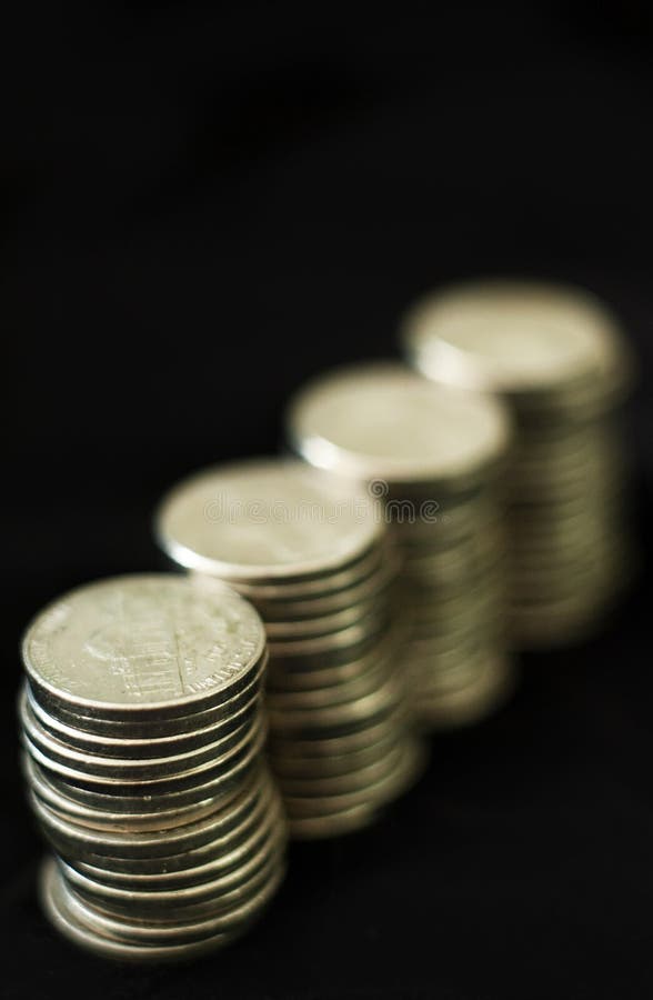 Stacks of Nickels on a Black Background Stock Image - Image of savings ...