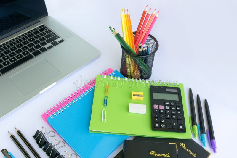 Office and Stationery Supplies and a Laptop Stock Photo - Image of ...