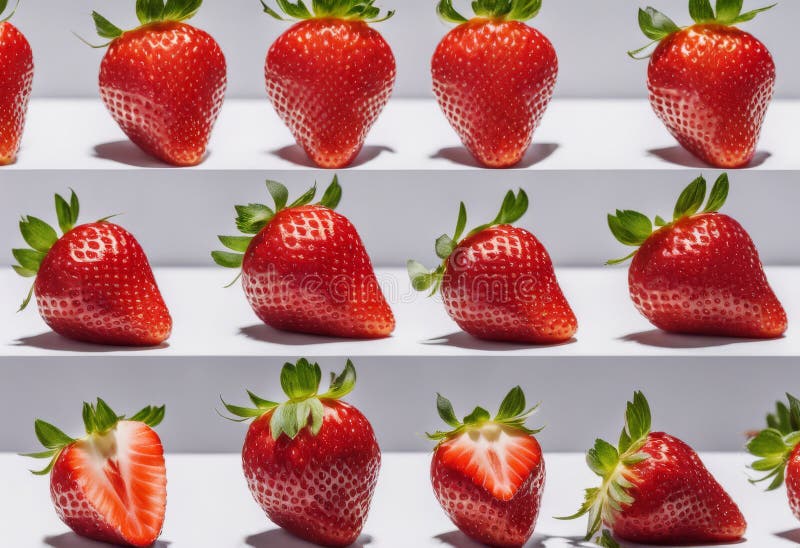Multiple Strawberries on White Background in Different Orientations ...