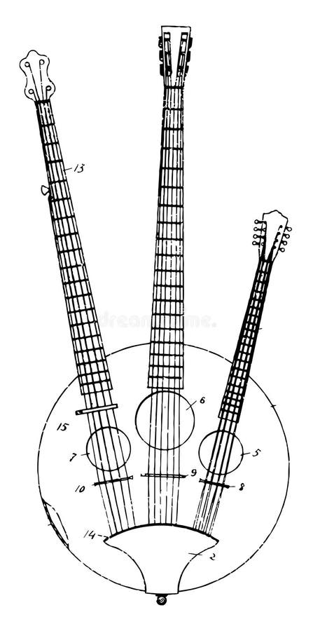 Multiple Stringed Musical Instrument, Vintage Illustration Stock Vector ...