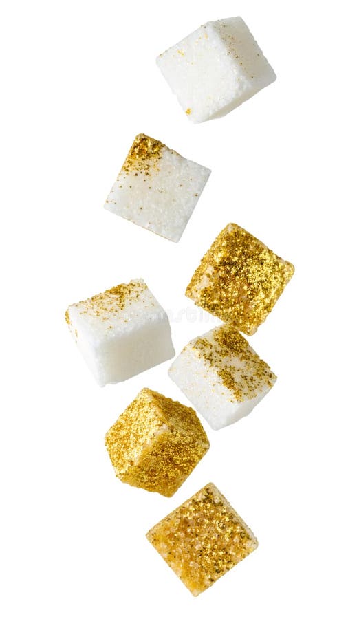 Multiple Sugar Cubes with Gold Dust Falling on Transparent Background ...