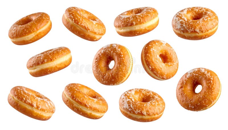 Multiple Sugared Donuts Falling Down on Transparent Background Stock ...