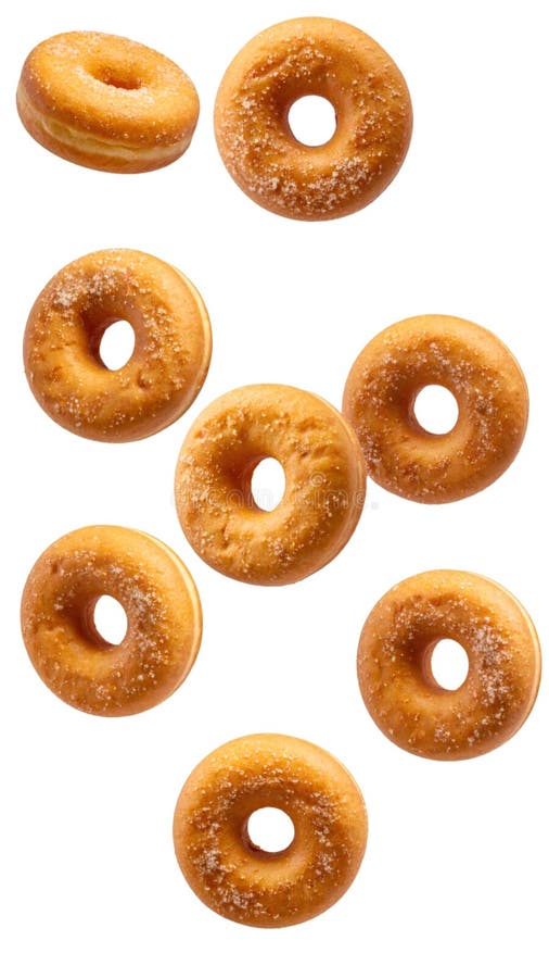 Multiple Sugared Donuts Falling on Transparent Background Stock Photo ...