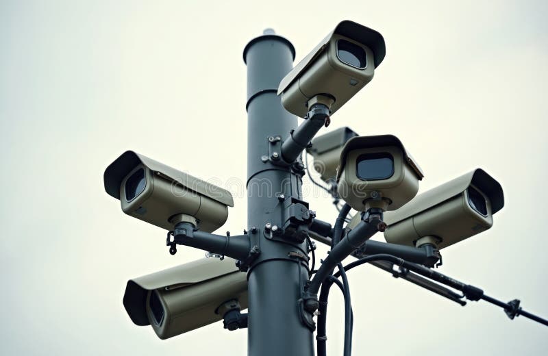 Multiple Surveillance Cameras on Pole. Security System Video Recording ...
