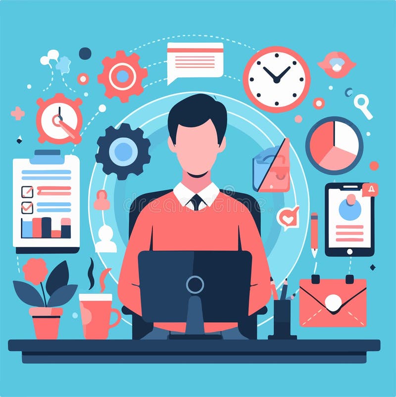 Multiple Task Work Desk People Flat Vector Stock Illustration ...