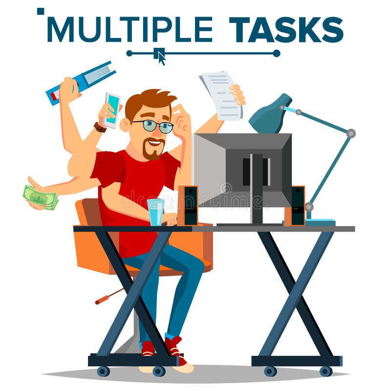 Multiple Tasks Businessman Vector. Many Hands Doing Tasks ... Multiple Tasks Businessman Vector. Many Hands Doing Tasks ...