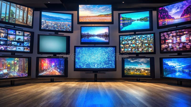 Multiple Television Screens Arranged in a Grid Stock Illustration ...