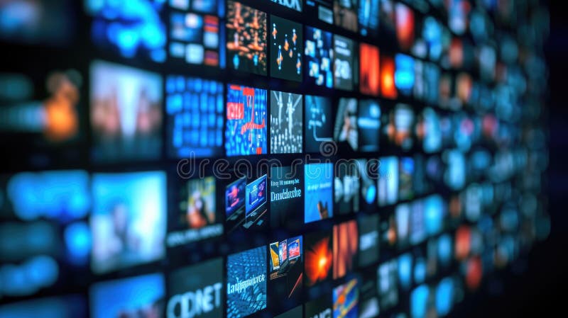 Multiple Television Screens Displaying Various TV Channels, Embodying ...